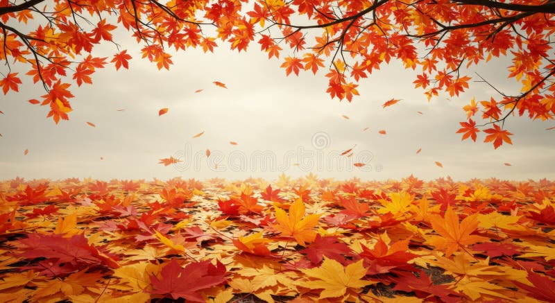 Autumn Landscape with Falling Maple Leaves Stock Illustration - Illustration of rustic, seasonal ...