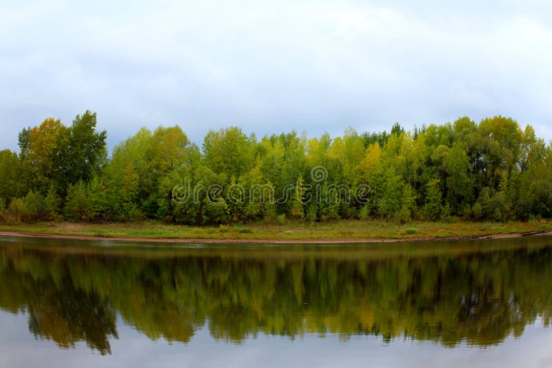 Autumn Landscape with Forest and River with the Reflection of the ...