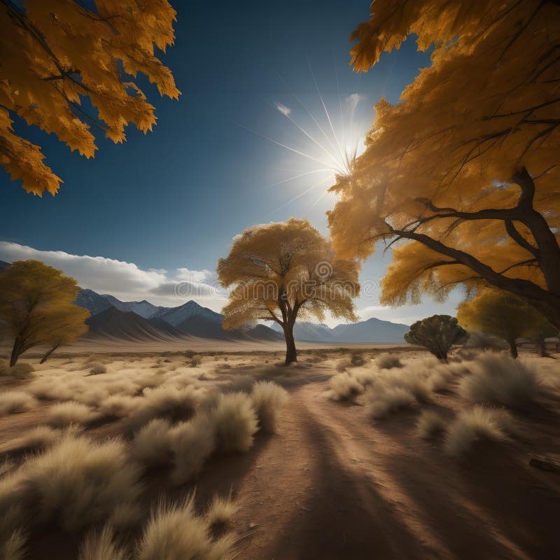 Autumn Landscape with Golden Trees in the Desert. Generative Ai Stock ...