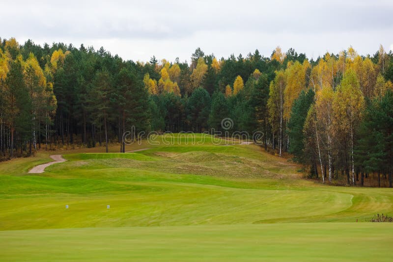 Autumn Landscape on a Golf Course, Yellow Leaves on Trees Stock Photo ...
