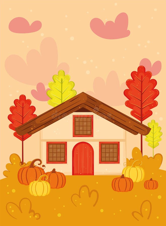 Autumn Landscape with House and Pumpkins Vector Stock Vector ...