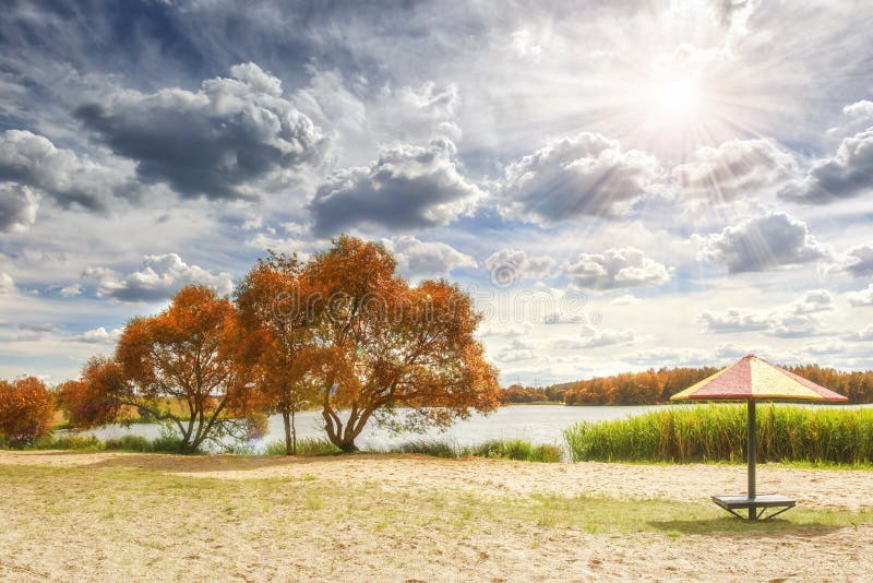Autumn Landscape of Lake with Cloudy Sky. Park in Autumn. Stock Image ...