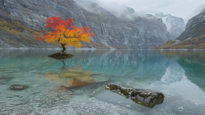 Autumn Landscape with Mountain Lake and Autumn Trees 3d Render Stock ...
