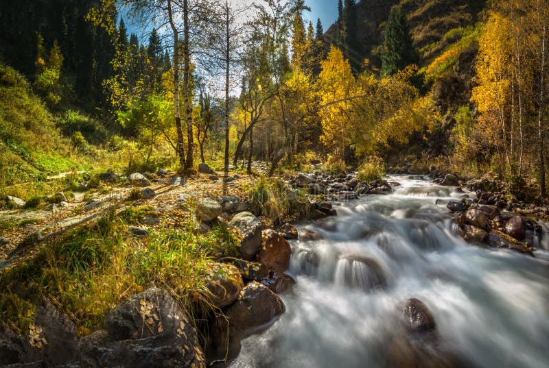 Autumn Landscape Mountain River Stock Photo - Image of peace, nature ...