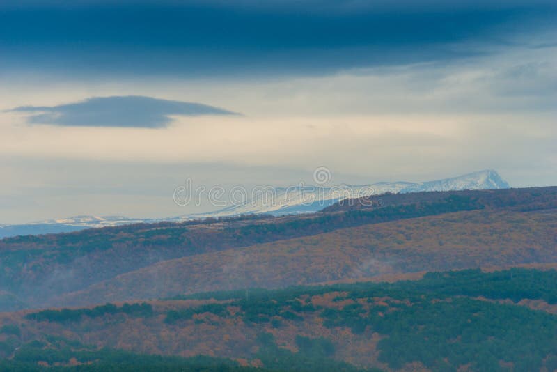 Autumn Landscape - Mountains, Autumn Forest on an Overcast Rainy Stock ...