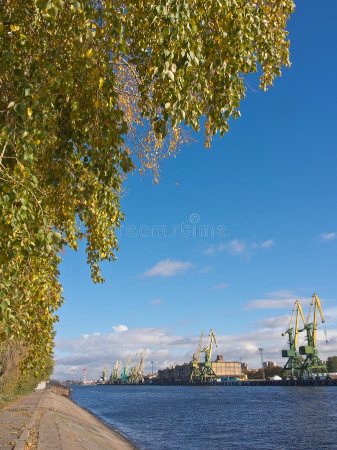 Autumn Landscape in the Port Stock Photo - Image of dock, crane: 27805994