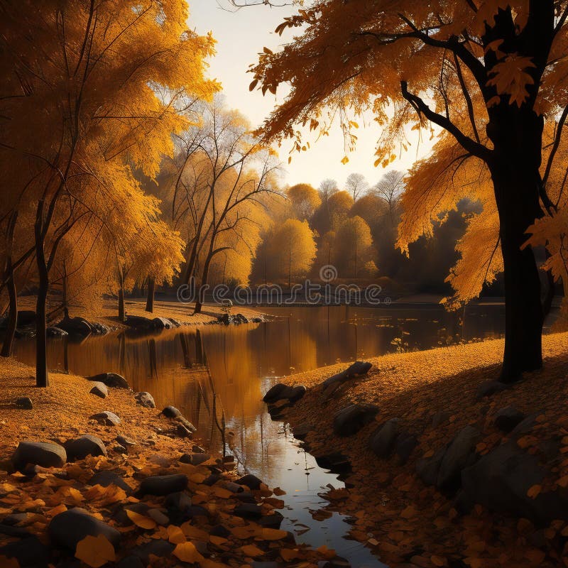 Autumn Landscape with Yellow Trees and Dirt Road. Ai Generated Stock ...
