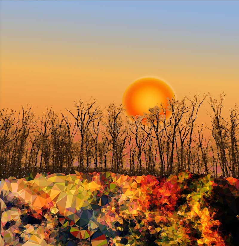 Autumn Landscape with Sunset and Trees in the Back Stock Vector ...