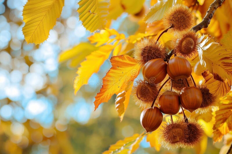 Autumn Landscape with Sweet Chestnut Tree and Chestnuts Ai Photo Stock ...
