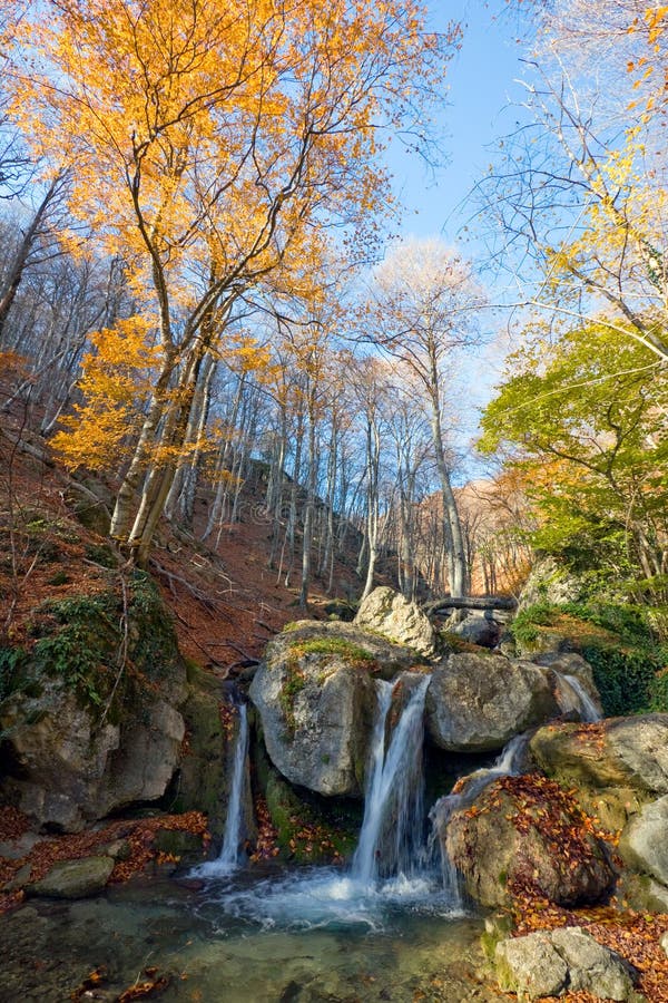 Autumn Landscape with Waterfall Stock Image - Image of outdoor, flow ...