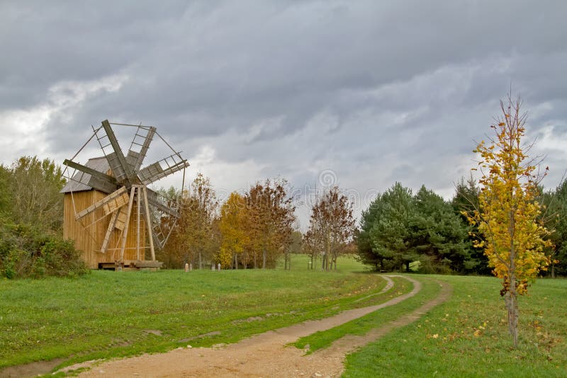 Autumn Landscape with a Windmill Stock Photo - Image of country, clouds ...