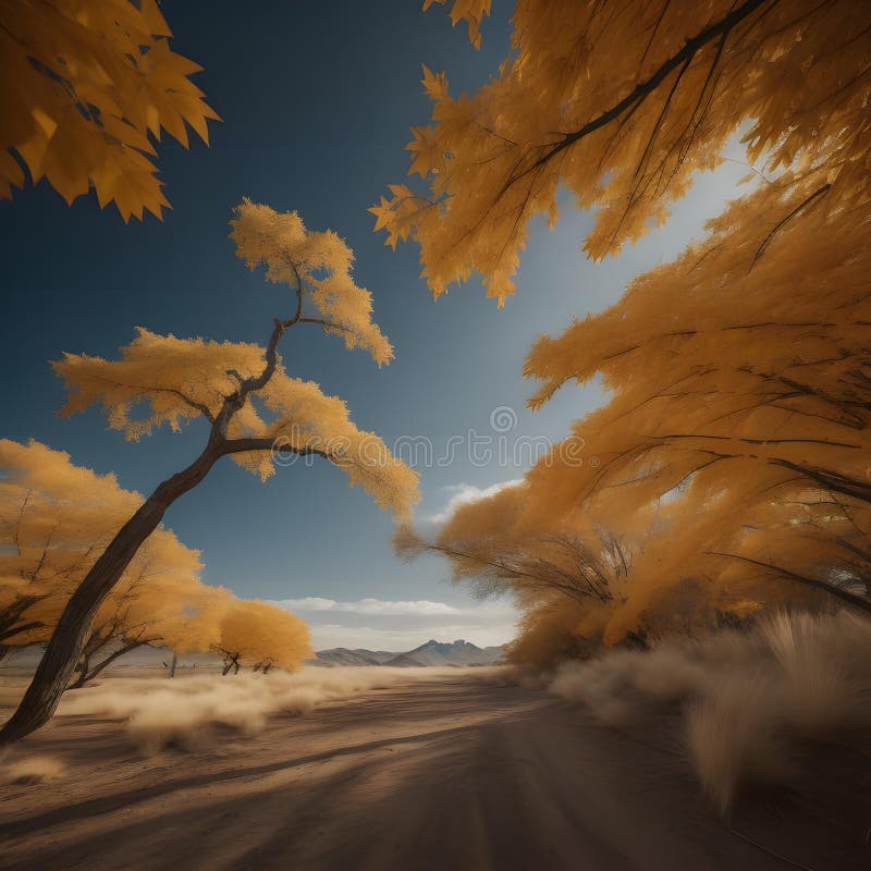 Autumn Landscape with Yellow Trees, Road and Clouds. Generative Ai ...