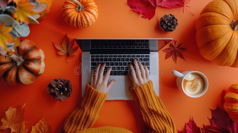The Autumn Laptop Workspace. AI Generated Stock Photo - Image of ...
