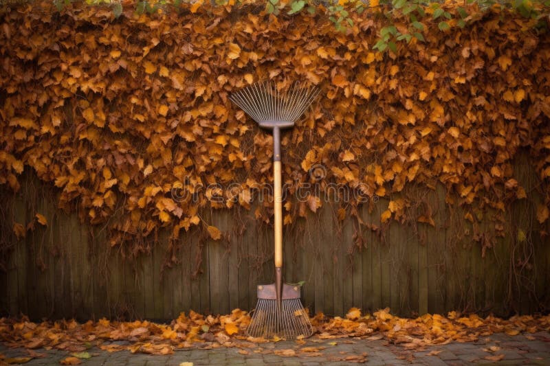Autumn Leaf Border with a Rake on the Side Stock Illustration ...