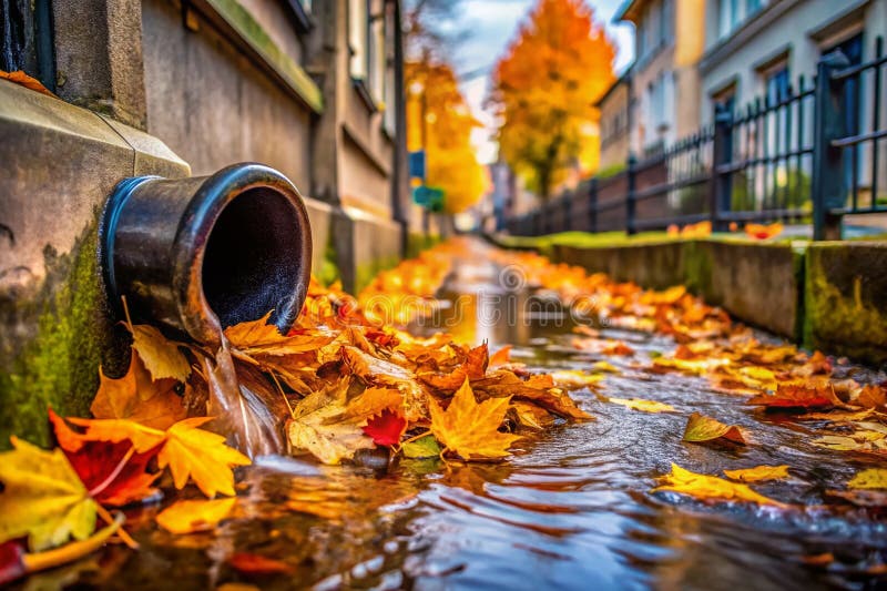 Autumn Leaf Clogging Causes Drainpipe Overflowing and Flooding a Common ...