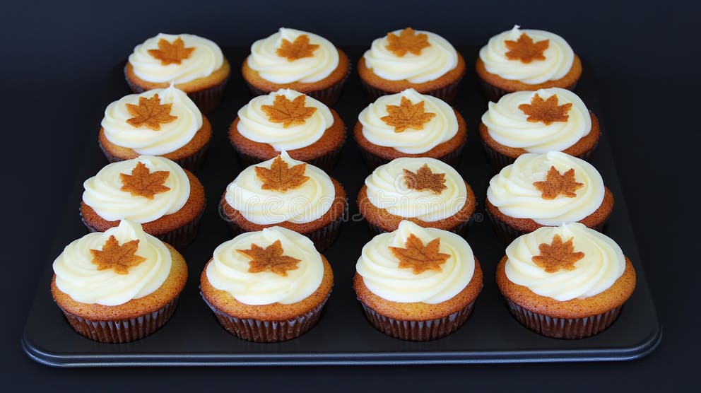 Autumn Leaf Cupcakes Baking Sheet Dark Background Stock Photo - Image ...