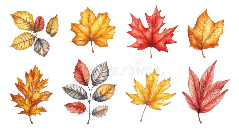Autumn Leaf Doodles, a Charming Set of Fall Leaf Drawings on White ...