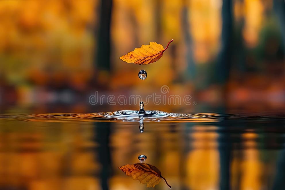 Autumn Leaf Falling into Water Creating Ripples Stock Illustration ...