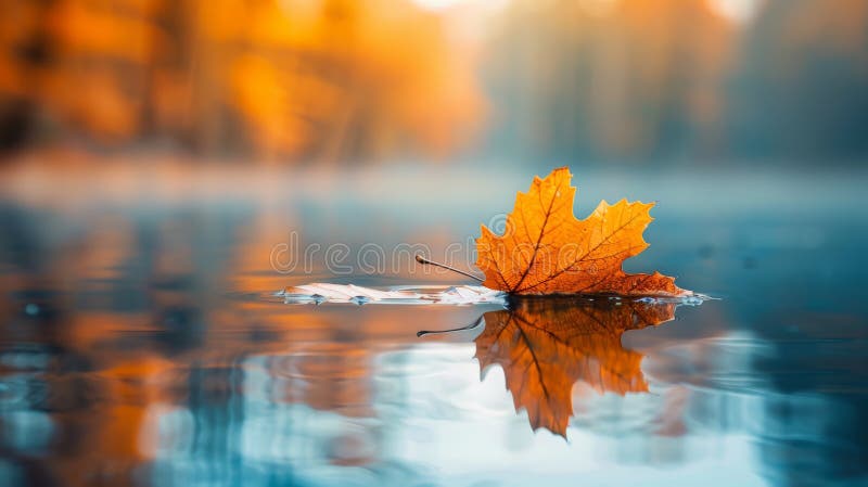 Autumn Leaf Floating on Water Surface. Autumn Colors, Defocused ... Autumn Leaf Floating on Water Surface. Autumn Colors, Defocused ...