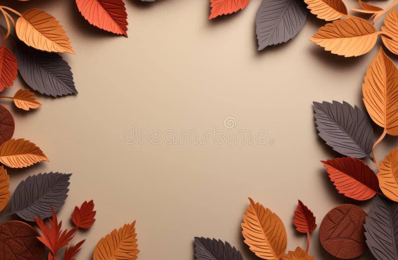 Autumn Leaf Frame on Beige Background with Brown Leaves AI Generated ...