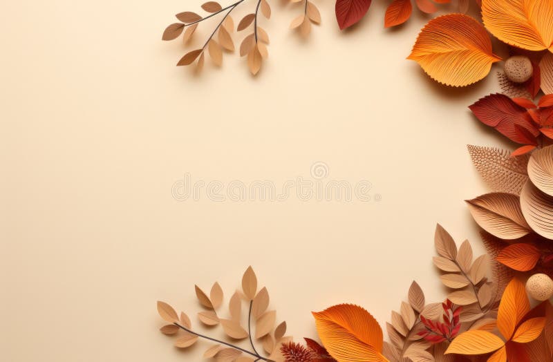 Autumn Leaf Frame on Beige Background with Brown Leaves AI Generated ...