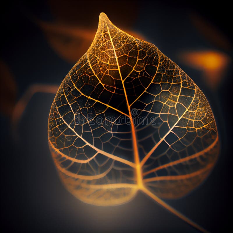 Autumn Leaf with Glowing Veins on Dark Background. Stock Illustration ...
