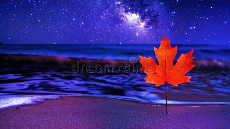 Autumn Leaf by the Ocean Loop of the Sea Under the Milky Way Night and ...