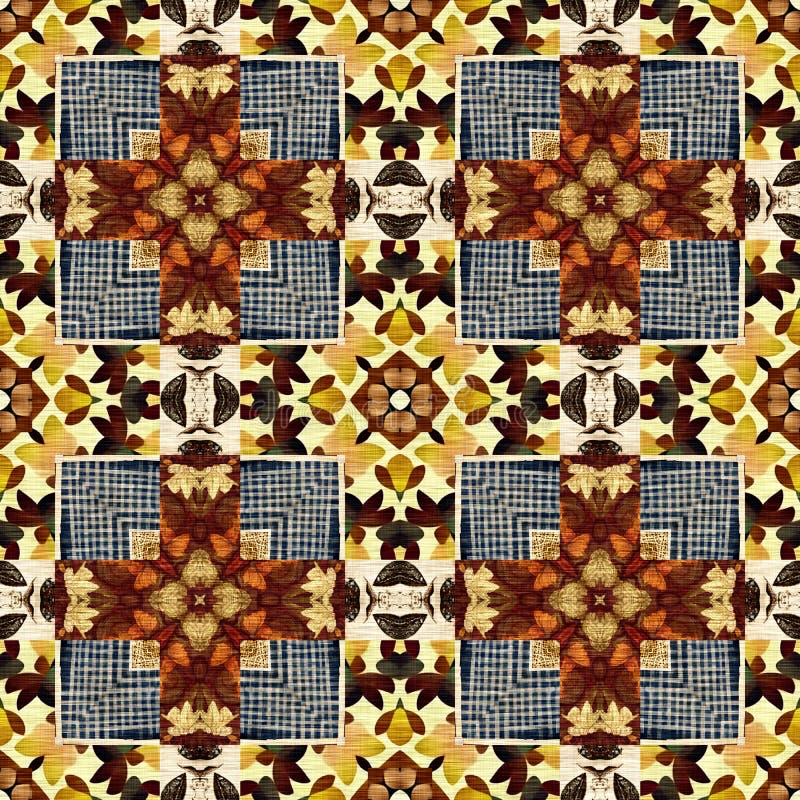 Autumn Leaf Quilt Style Vintage Seamless Pattern. Homely Cottage Core ...