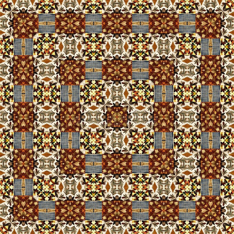 Autumn Leaf Quilt Style Vintage Seamless Pattern. Homely Cottage Core ...