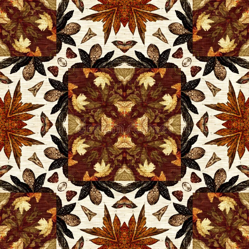 Autumn Leaf Quilt Style Vintage Seamless Pattern. Homely Cottage Core ...