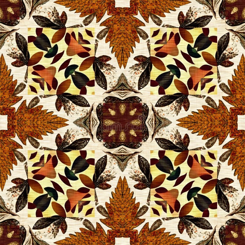 Autumn Leaf Quilt Style Vintage Seamless Pattern. Homely Cottage Core ...