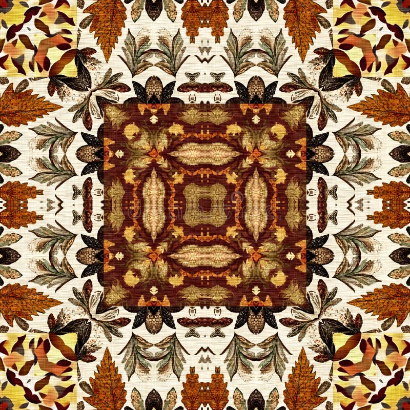 Autumn Leaf Quilt Style Vintage Seamless Pattern. Homely Cottage Core Patchwork Boho Design for ...