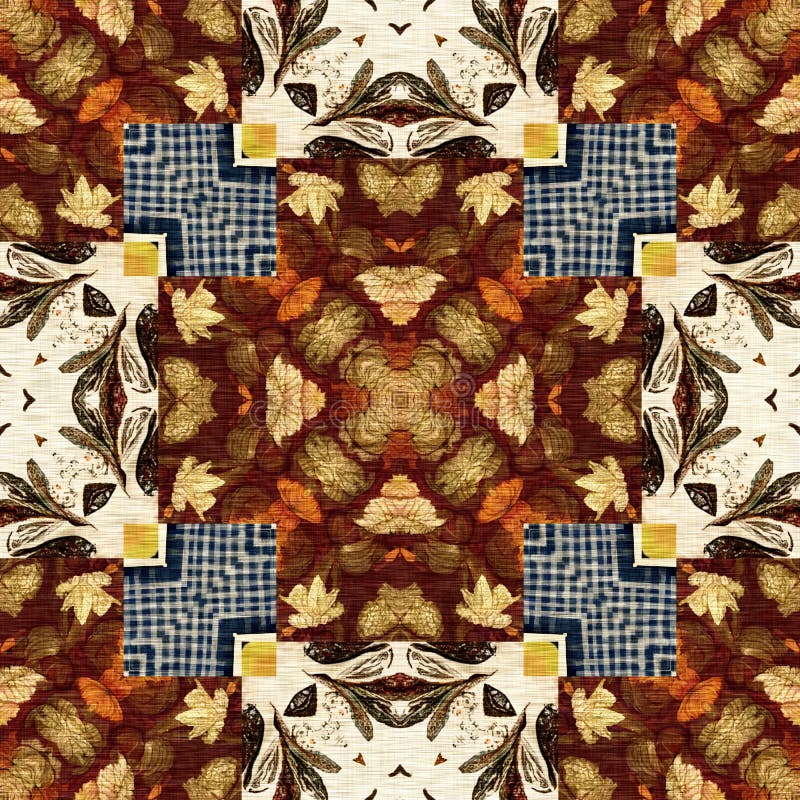 Autumn Leaf Quilt Style Vintage Seamless Pattern. Homely Cottage Core ...