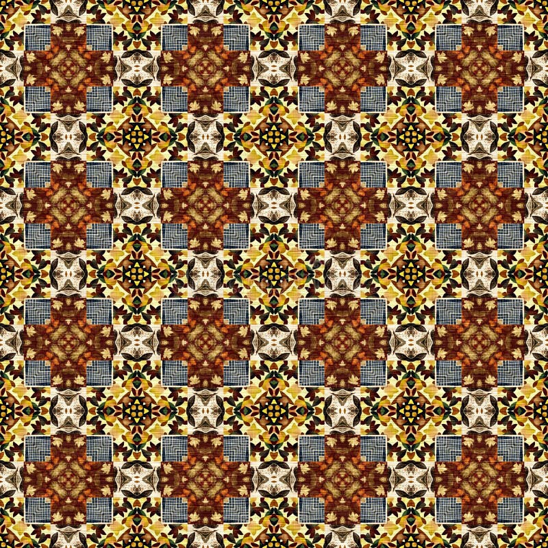 Autumn Leaf Quilt Style Vintage Seamless Pattern. Homely Cottage Core Patchwork Boho Design for ...
