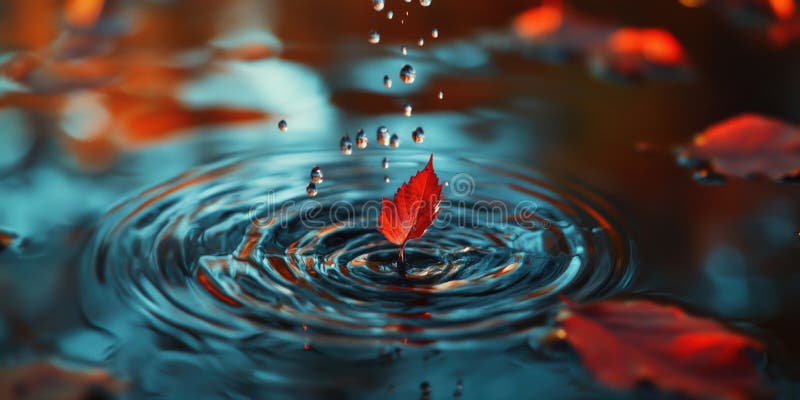 Autumn Leaf in Raindrop stock photo. Image of water - 387942600