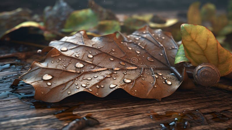 Autumn leaf with raindrops stock illustration. Illustration of season ...