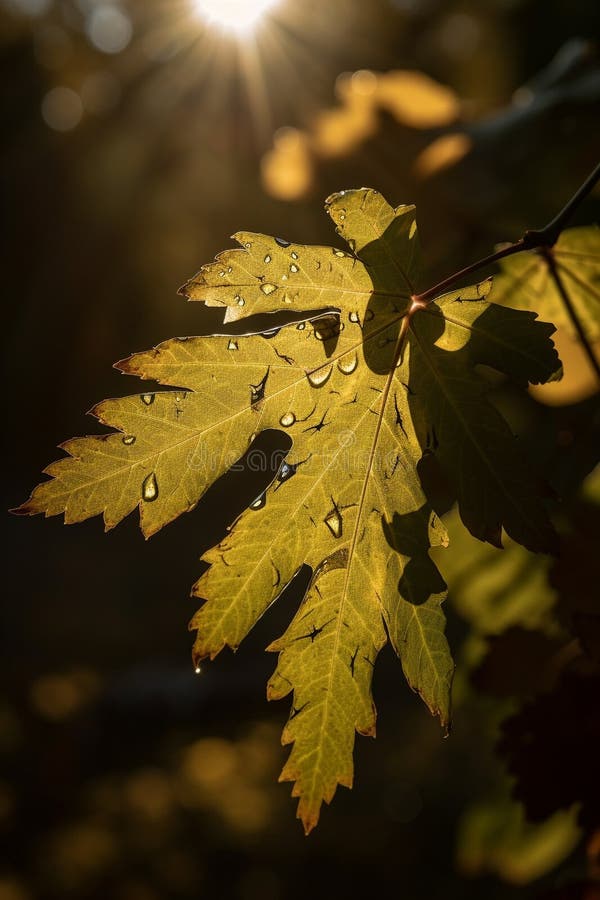 Autumn Leaf in the Rays of Sunset Light. AI Generated Stock ...