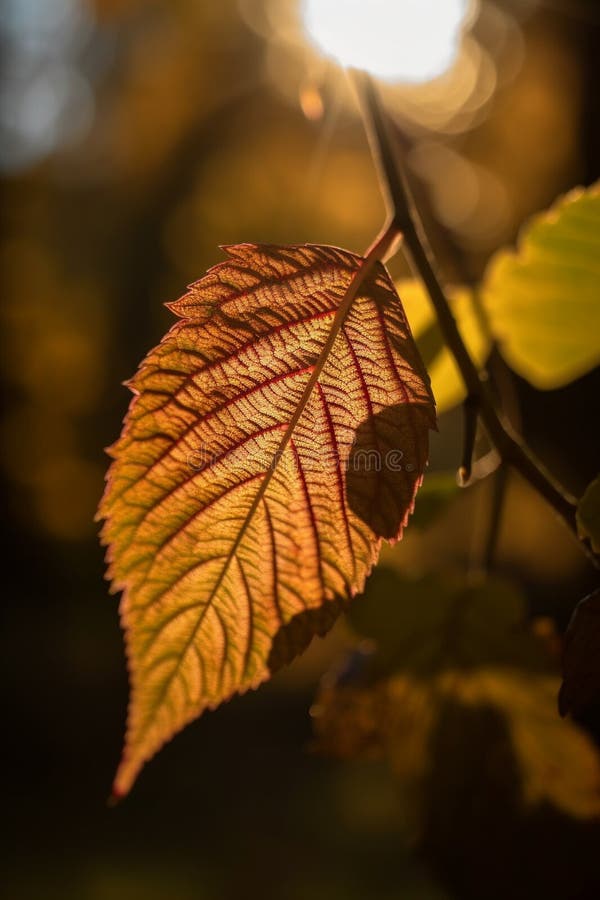 Autumn Leaf in the Rays of Sunset Light. AI Generated Stock ...