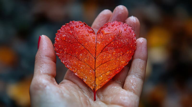 Autumn Leaf in Shape of Heart on Palm of Hand. Generative AI Stock ...