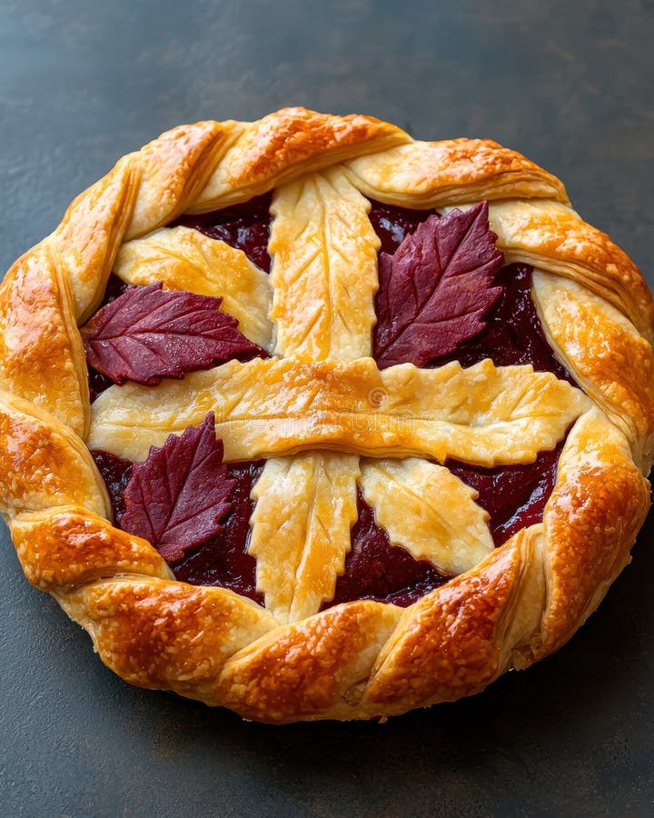 Autumn Leaf-shaped Pastry Pie on Dark Background Stock Illustration ...