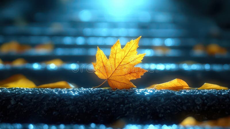 Autumn Leaf on Steps stock image. Image of brown, fall - 389258885