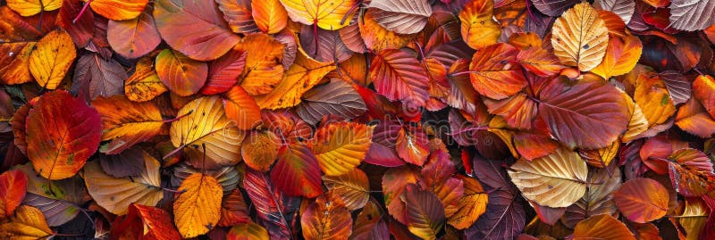 Autumn Leaf Texture Background, Colored Autumn Tree Leaves Pattern, Red Orange Foliage Banner ...