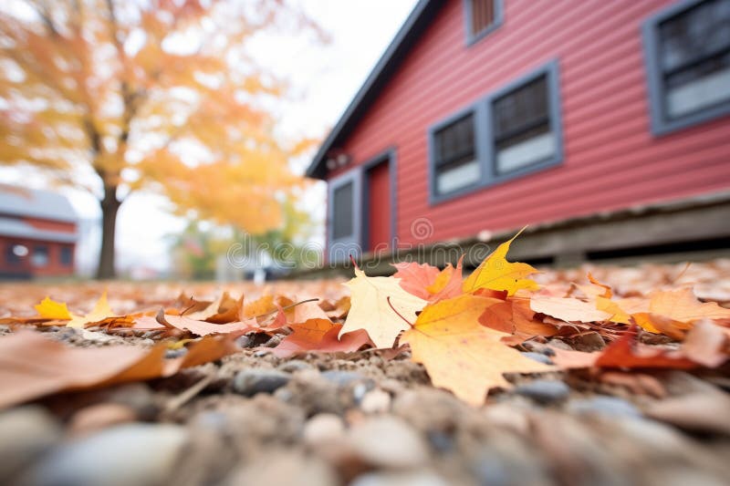 Autumn Leaves Around the Base of a Saltbox Brick House Stock Image ...