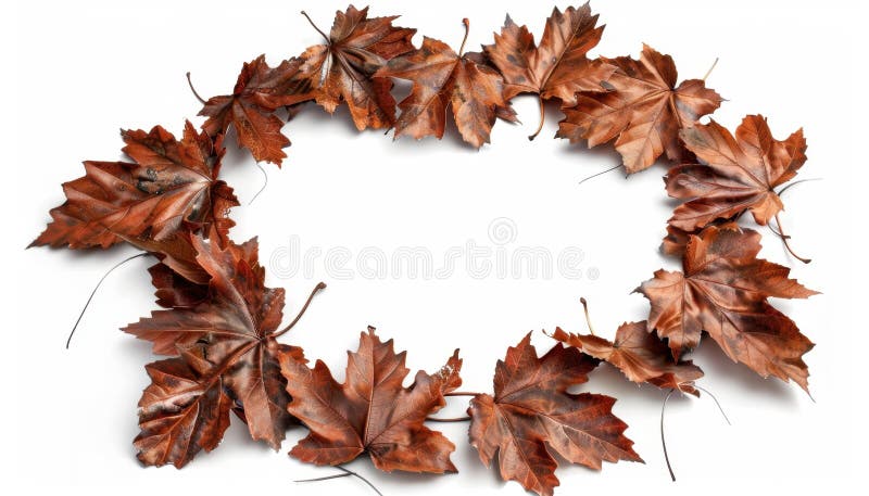 Autumn Leaves Arranged in a Decorative Oval Shape on a White Background ...