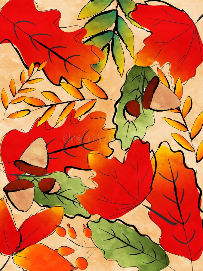 Autumn Leaves Background, Fall Season Image with Watercolor Texture ...