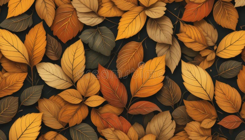 Autumn Leaves Background, Golden Fall Foliage Pattern Stock ...