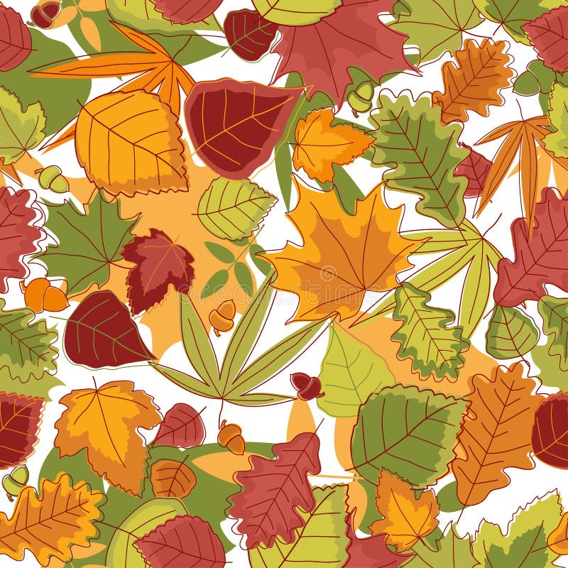 Retro Seamless Pattern with Autumn Leaves Stock Vector - Illustration ...