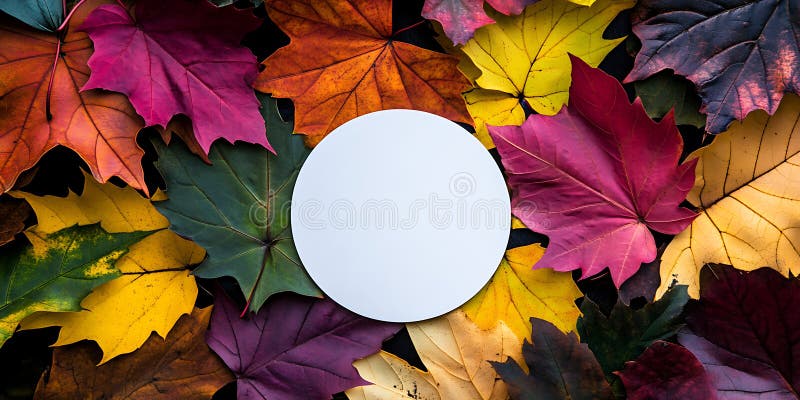 Autumn Leaves Background Vibrant Fall Foliage with Circle Placeholder ...