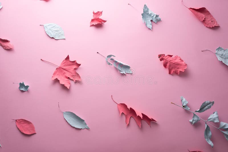 Autumn Leaves Blue Pink Creative Pattern Paint Stock Photo - Image of ...