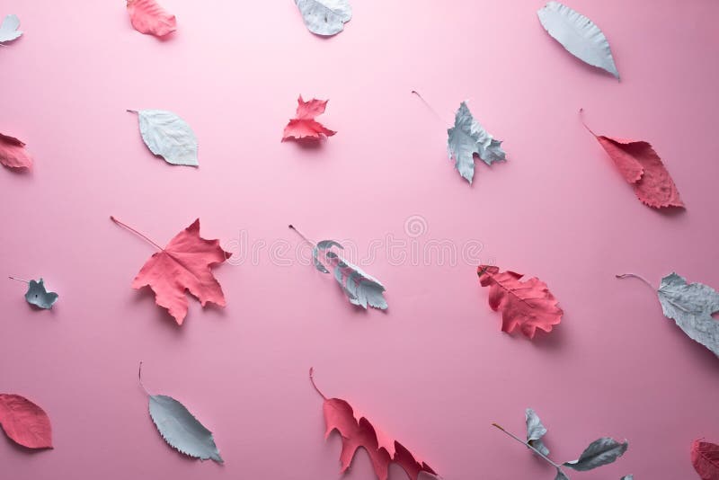 Autumn Leaves Blue Pink Creative Pattern Paint Stock Photo - Image of ...